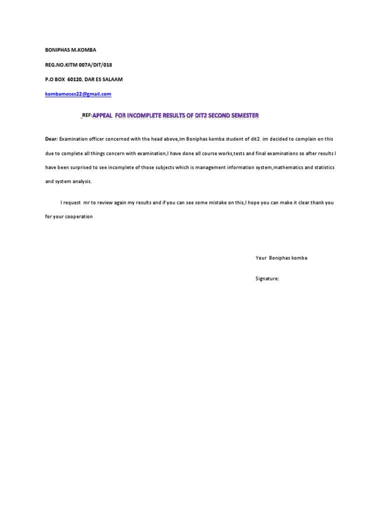 Appeal for Incomplete Exam Results | PDF