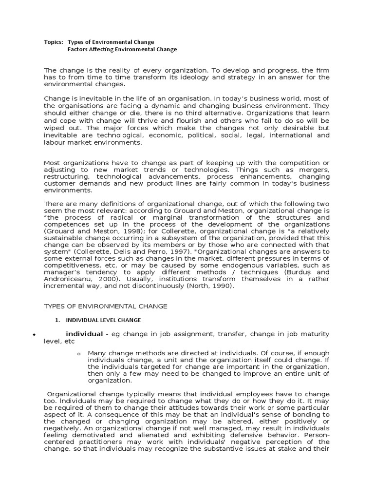 Individual - Eg Change in Job Assignment, Transfer, Change in Job ...