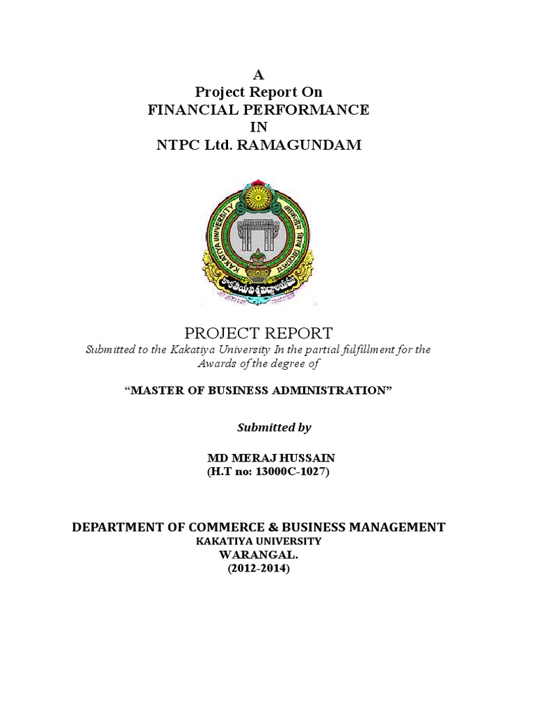 A Project Report On Financial Performance IN NTPC Ltd. Ramagundam | PDF ...
