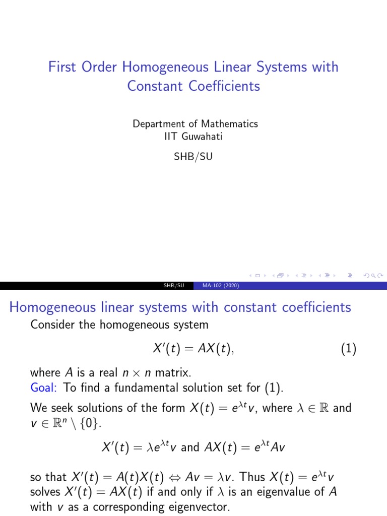 First Order Homogeneous Linear Systems With Constant Coefficients | PDF ...