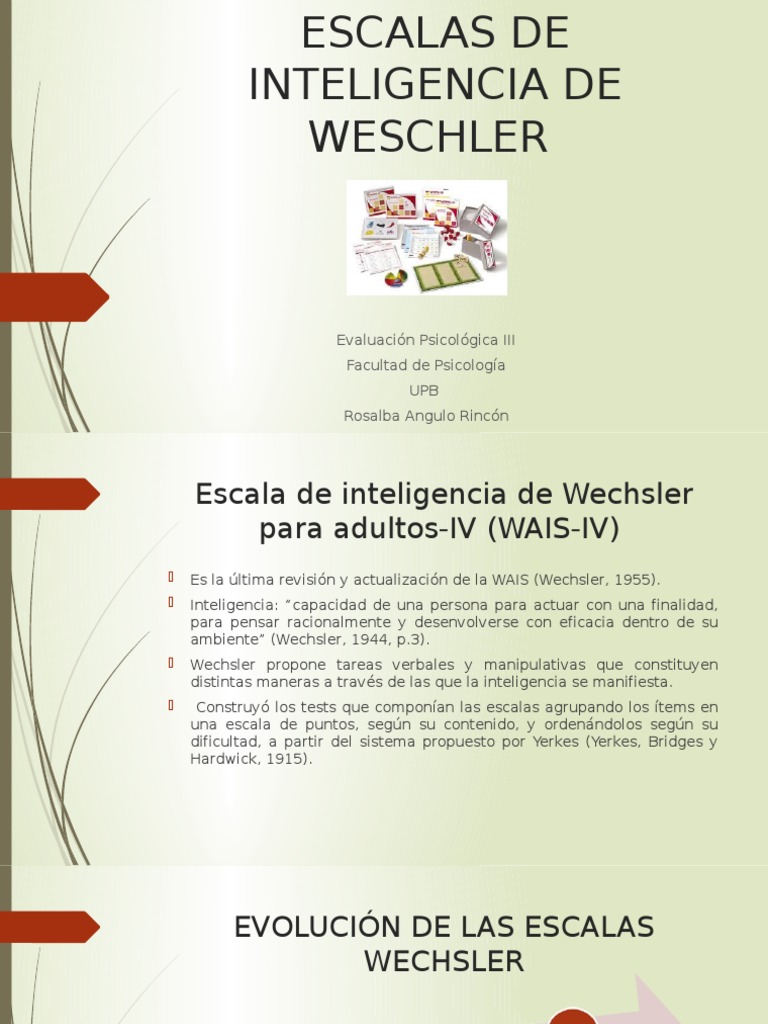 Diapositivas de Clase - ESCALAS DE INTELIGENCIA DE WESCHLER | PDF | Escala de inteligencia para ...