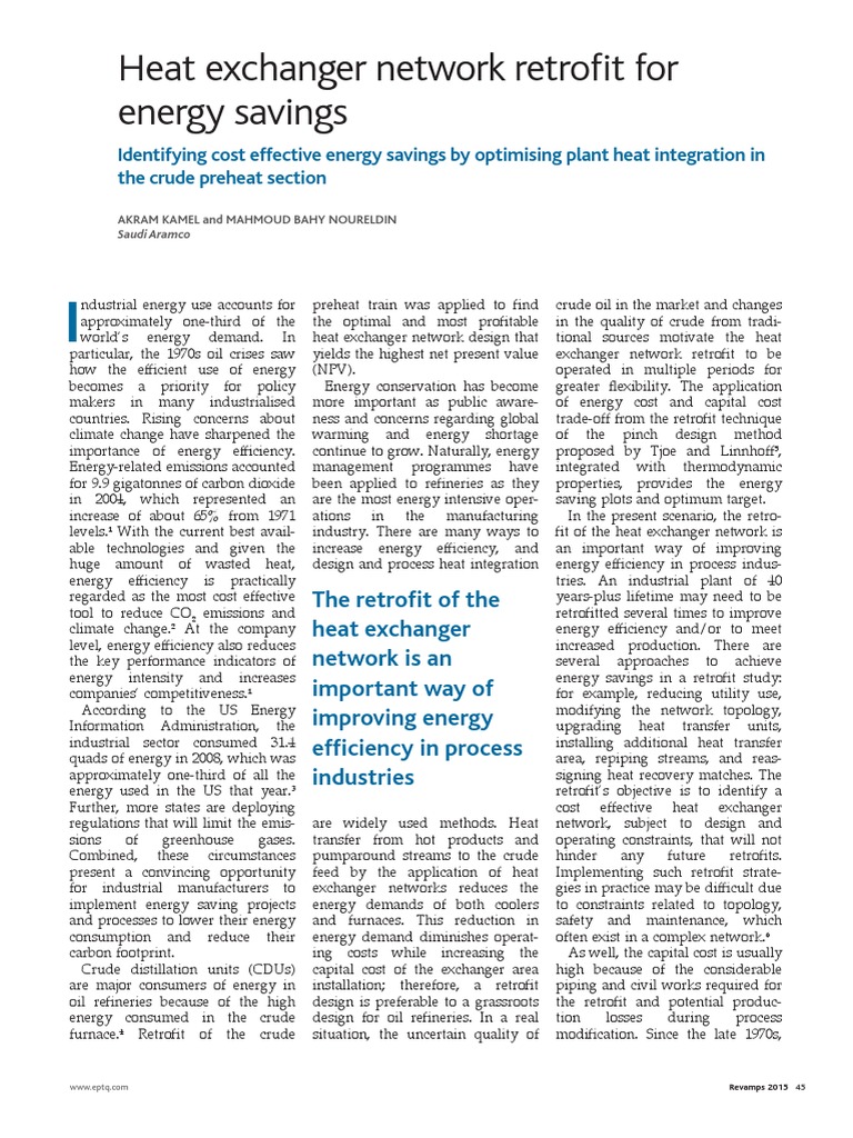 Heat Exchanger Network Retrofit For Energy Savings | PDF | Efficient Energy Use | Energy ...