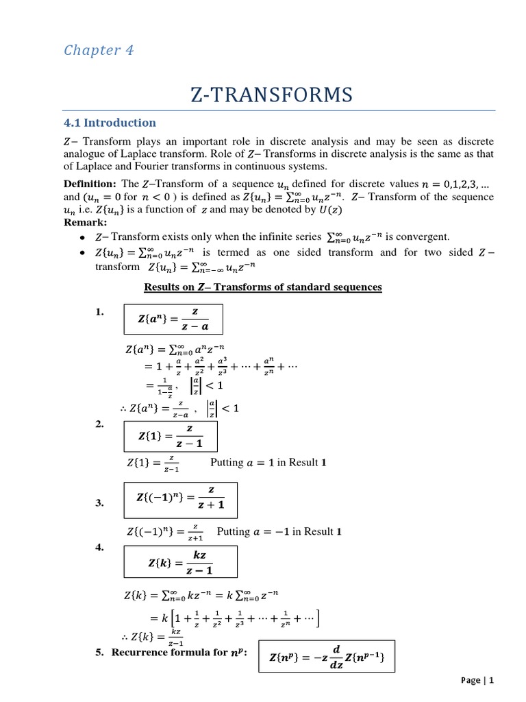 Z-Transforms: Definition: The - Transform of A Sequence | PDF ...