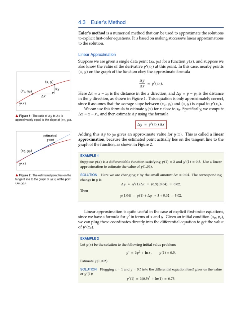 4.3 Euler's Method: Linear Approximation | PDF | Numerical Analysis | Equations