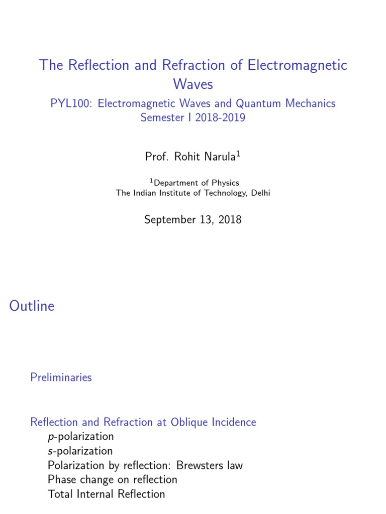 EM Wave Reflection and Refraction Analysis | PDF | Polarization (Waves ...