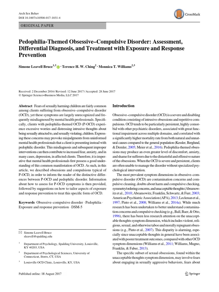 Pedophilia-Themed Obsessive-Compulsive Disorder: Assessment ...