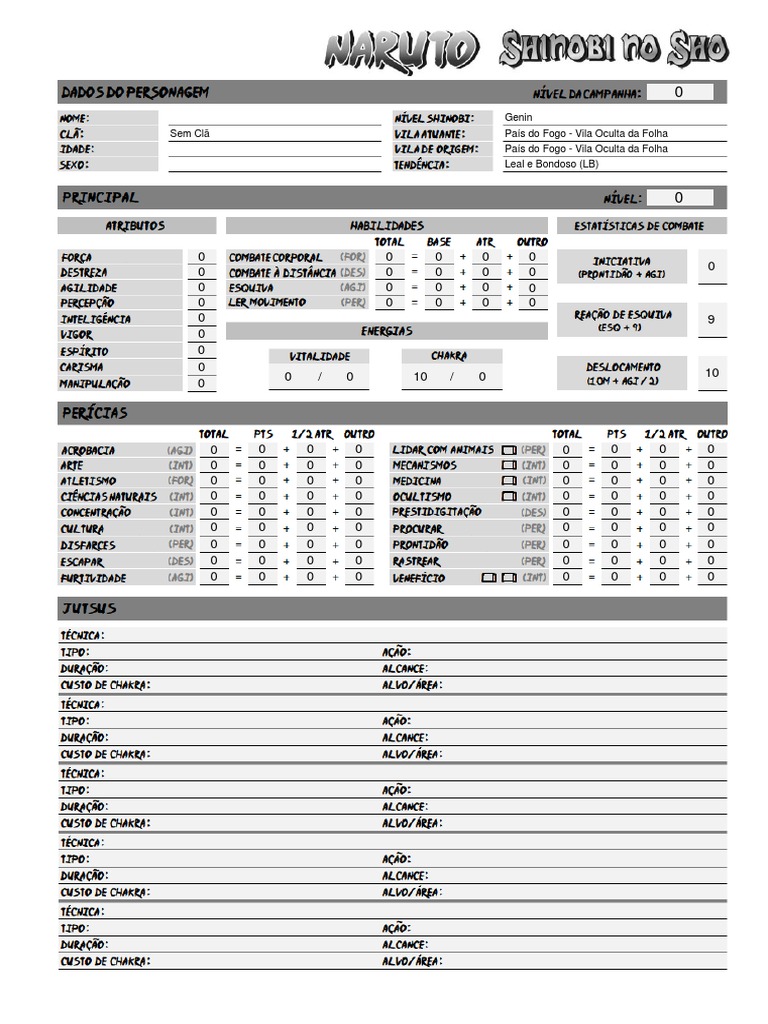 Ficha Naruto Editavel | PDF