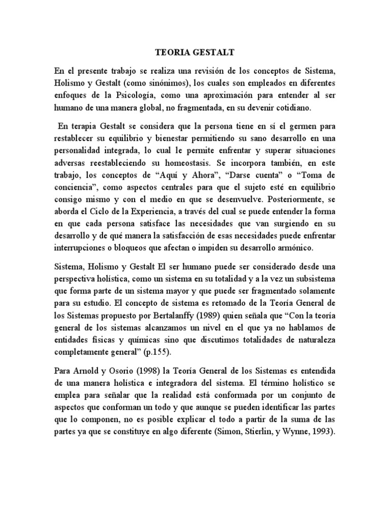 Teoria Gestalt | PDF | Terapia Gestalt | Holismo