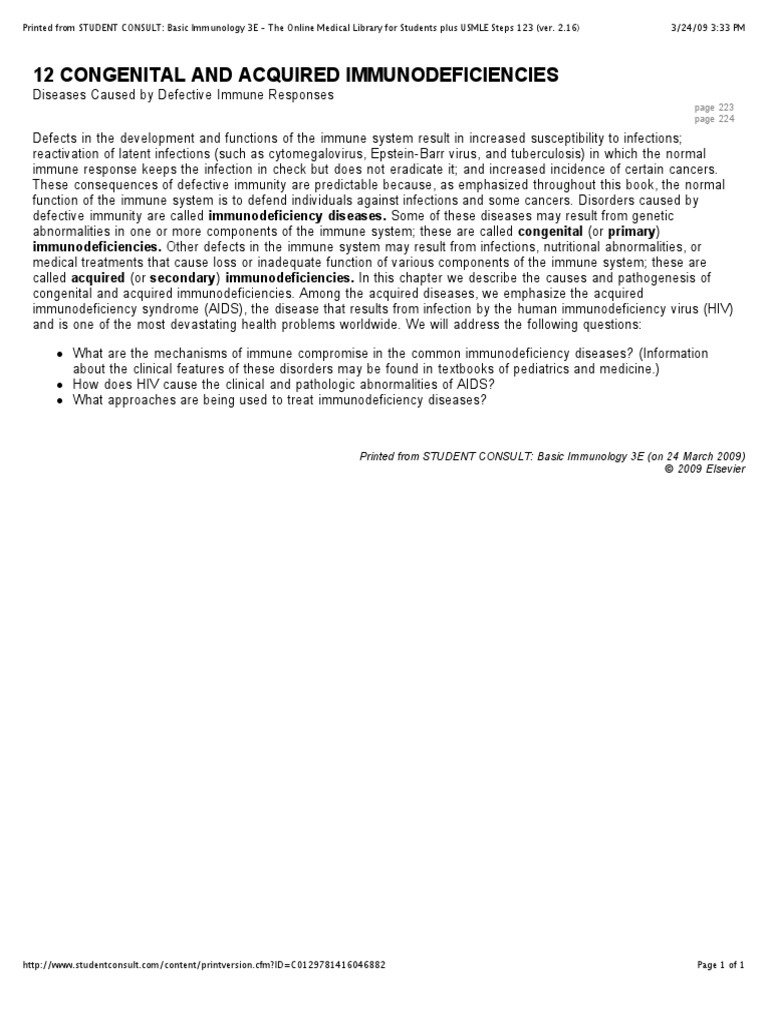 Chapter 12 - Congenital and Acquired Immunodeficiencies | PDF | Hiv | Hiv/Aids