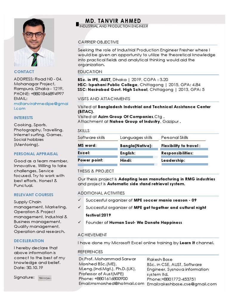 CV of MD TANVIR AHMED 1 | PDF | Cognition | Business