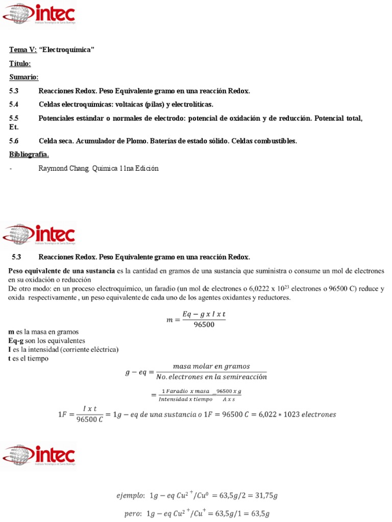 Electroquímica: Reacciones Redox, Celdas Voltaicas y Electrolíticas, y Potenciales de Electrodo ...