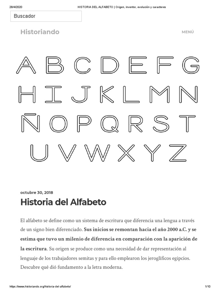 HISTORIA DEL ALFABETO - Origen, Inventor, Evolución y Caracteres | PDF ...