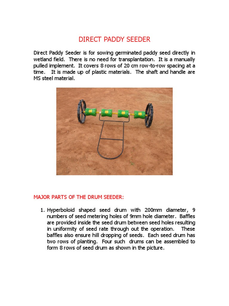 Direct Paddy Seeder Leaflet 1 | PDF | Sowing | Seed