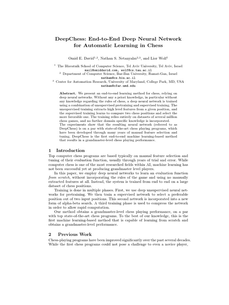 Deepchess: End-To-End Deep Neural Network For Automatic Learning in Chess | PDF | Artificial ...