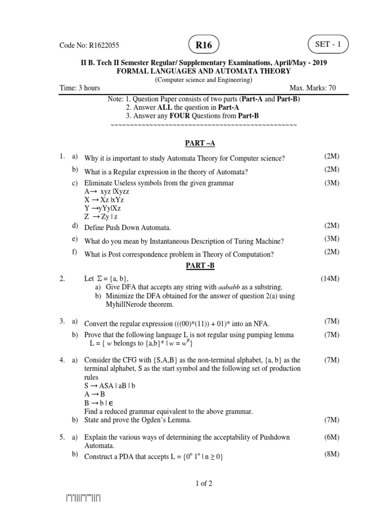 Formal Languages and Automata Theory April 2019 | PDF | Theory Of Computation | Language Mechanics