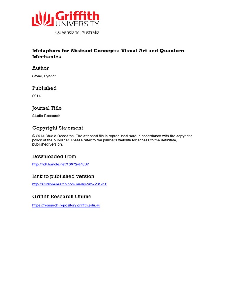METAPHORS FOR ABSTRACT CONCEPTS .. Visual Arts and Quantom Mechanics ...
