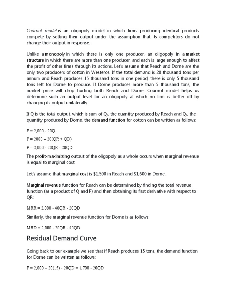 Residual Demand Curve: Monopoly Market Structure | PDF | Oligopoly | Demand