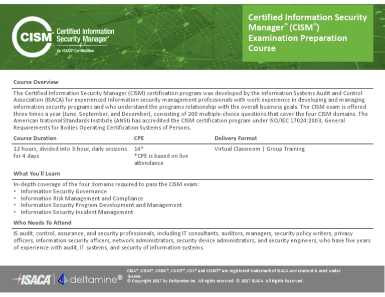 Certified Information Security Manager (Cism ) Examination Preparation ...