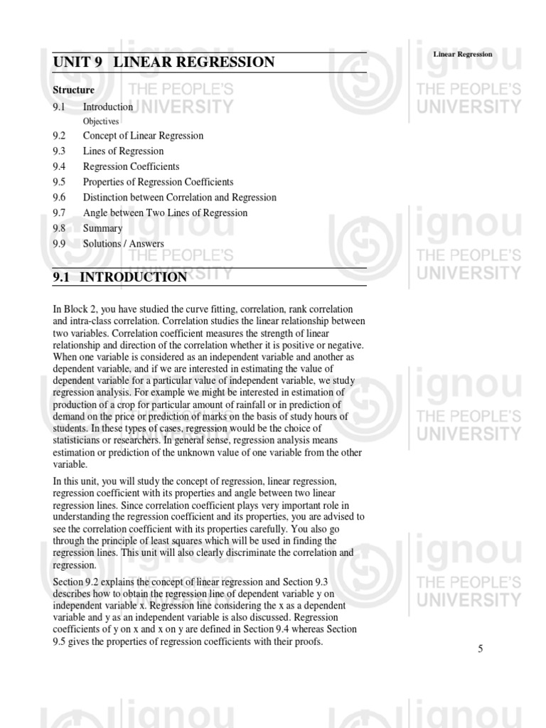 Unit 9 Linear Regression: Structure | PDF | Regression Analysis ...