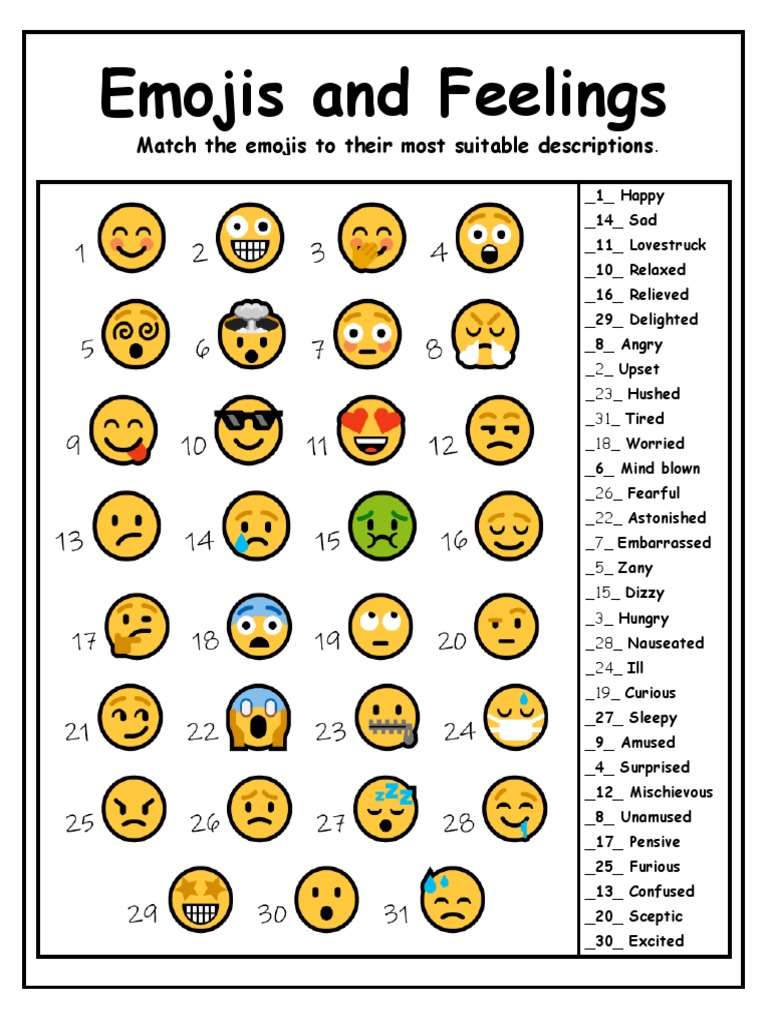 Emojis and Feelings: Match The Emojis To Their Most Suitable ...