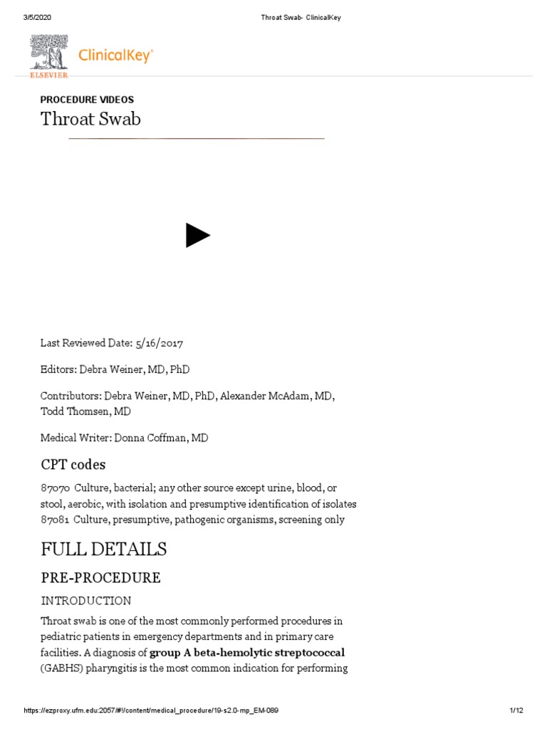 Throat Swab: CPT Codes | PDF | Streptococcus | Medical Specialties