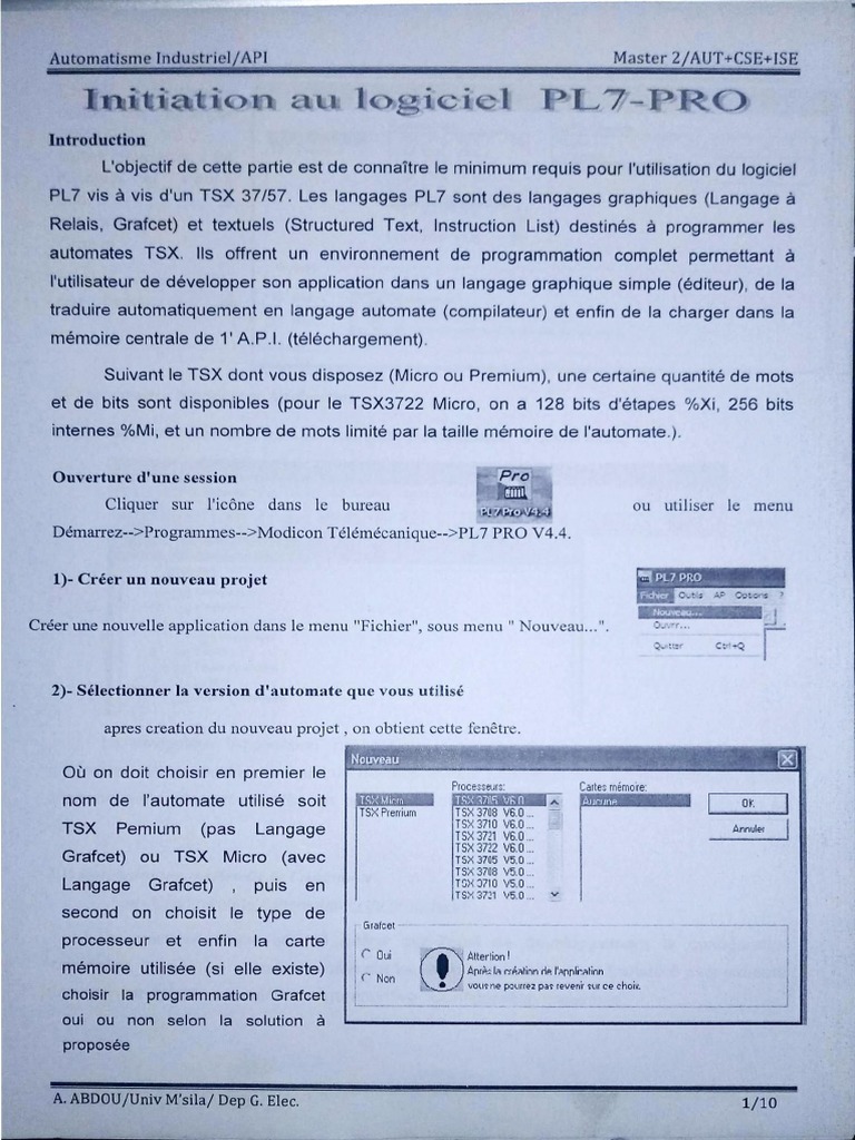 Initiation Au Logiciel PL7-PRO PDF | PDF