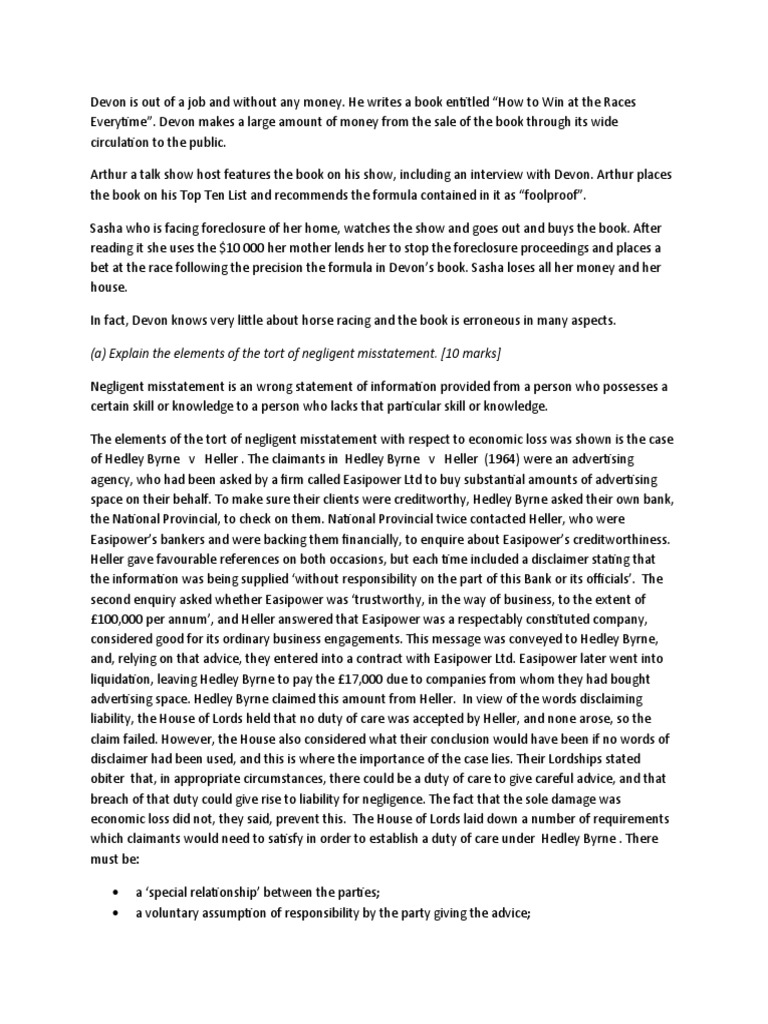 CAPE Law Question 1 | PDF | Duty Of Care | Damages