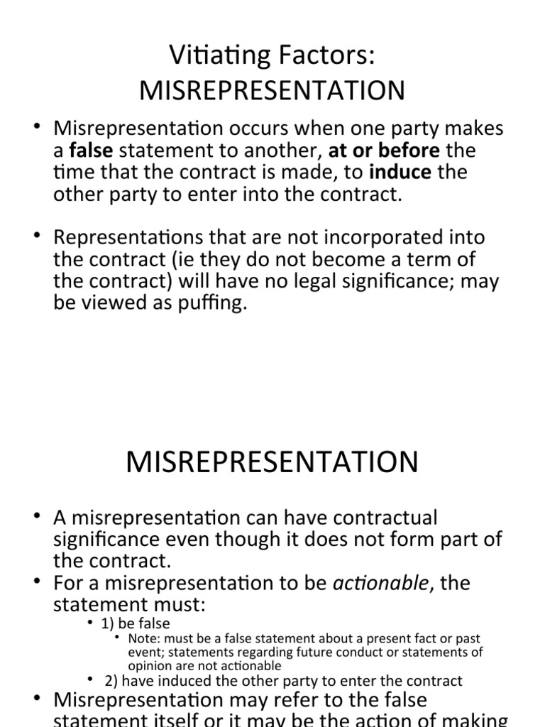 Lect 5 1 Misrepresentation Pdf Misrepresentation Contract Law