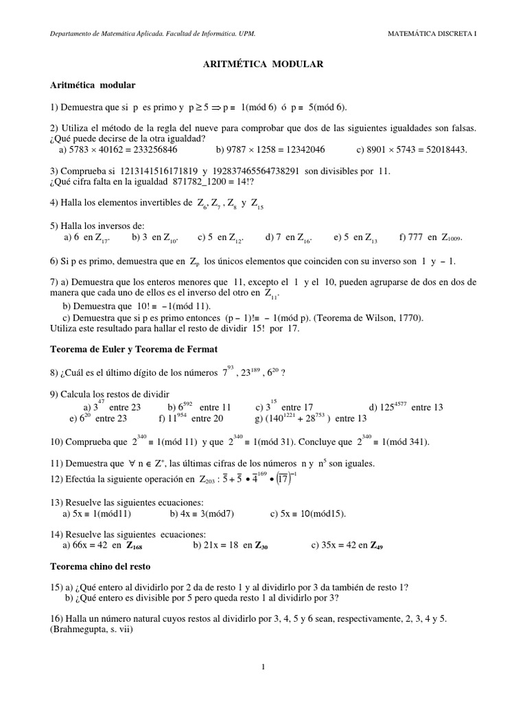 Aritmetica Modular | PDF | Matemáticas discretas | Teoría de los números