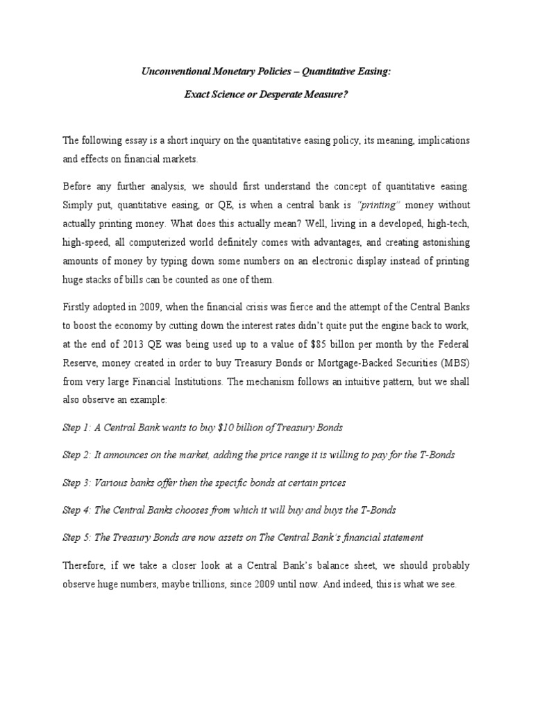 Unconventional Monetary Policies - Quantitative Easing: Exact Science ...