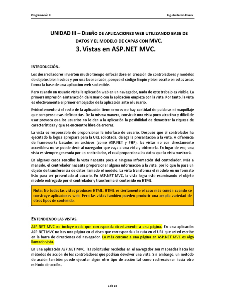 3.3. Vistas en ASP .NET MVC - G | PDF | HTML | C Sharp (lenguaje de programación)