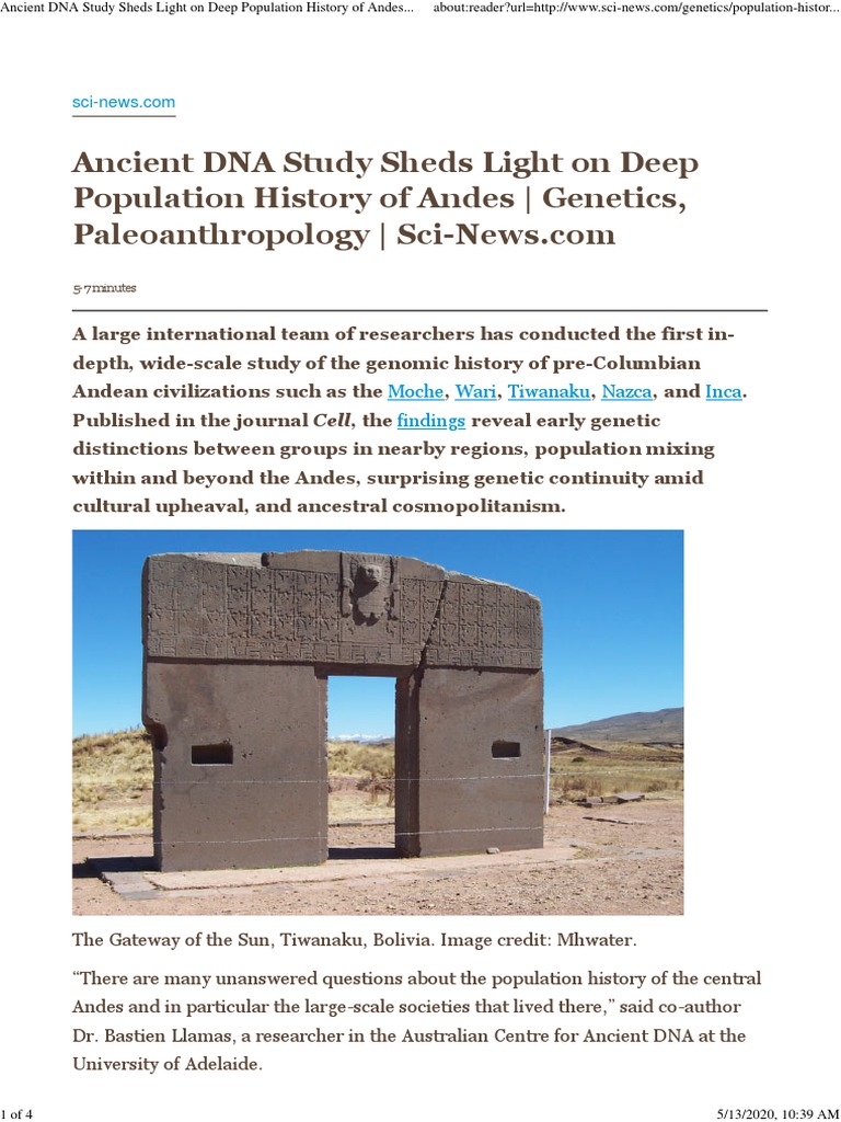 Ancient DNA Study Sheds Light On Deep Population History of Andes ...