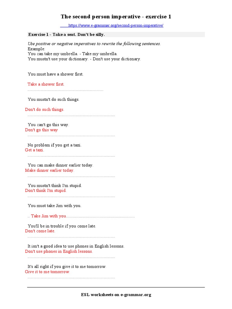 The Second Person Imperative - Exercise 1: Use Positive or Negative ...