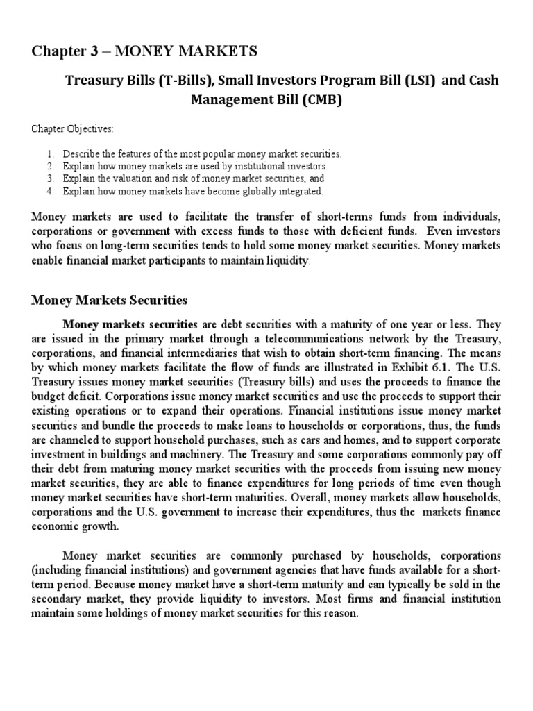 Chapter 3 - Money Markets: Treasury Bills (T-Bills), Small Investors ...