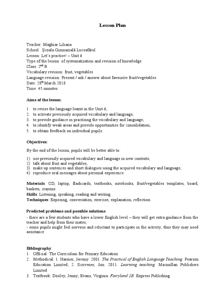 LESSON PLAN - Grade 2, Let's Practise! | PDF | Vocabulary | Lesson Plan