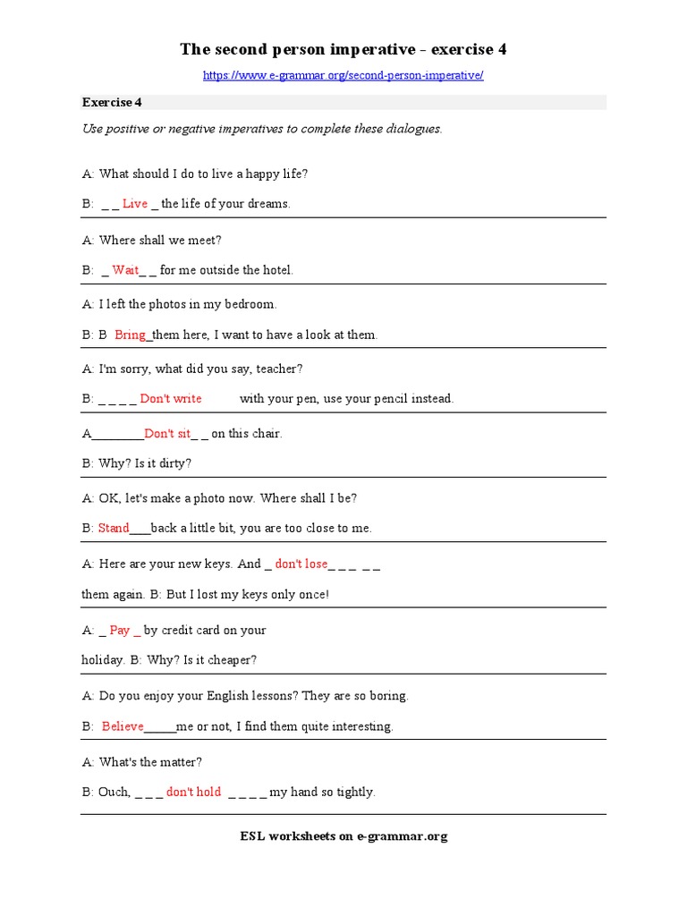 The Second Person Imperative - Exercise 4: Use Positive or Negative ...