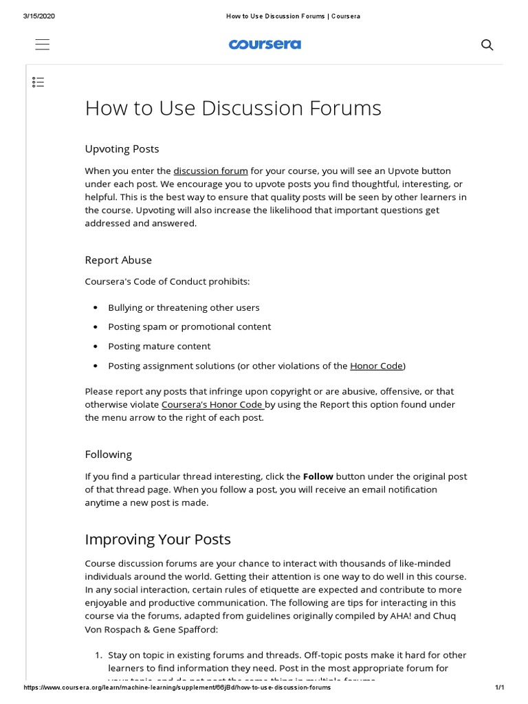 How To Use Discussion Forums - Coursera | PDF | Internet Forum | Cyberspace