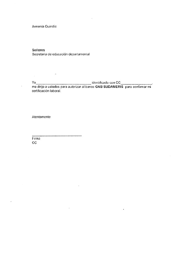 Carta para Secre DPT Quindio Sudameris | PDF