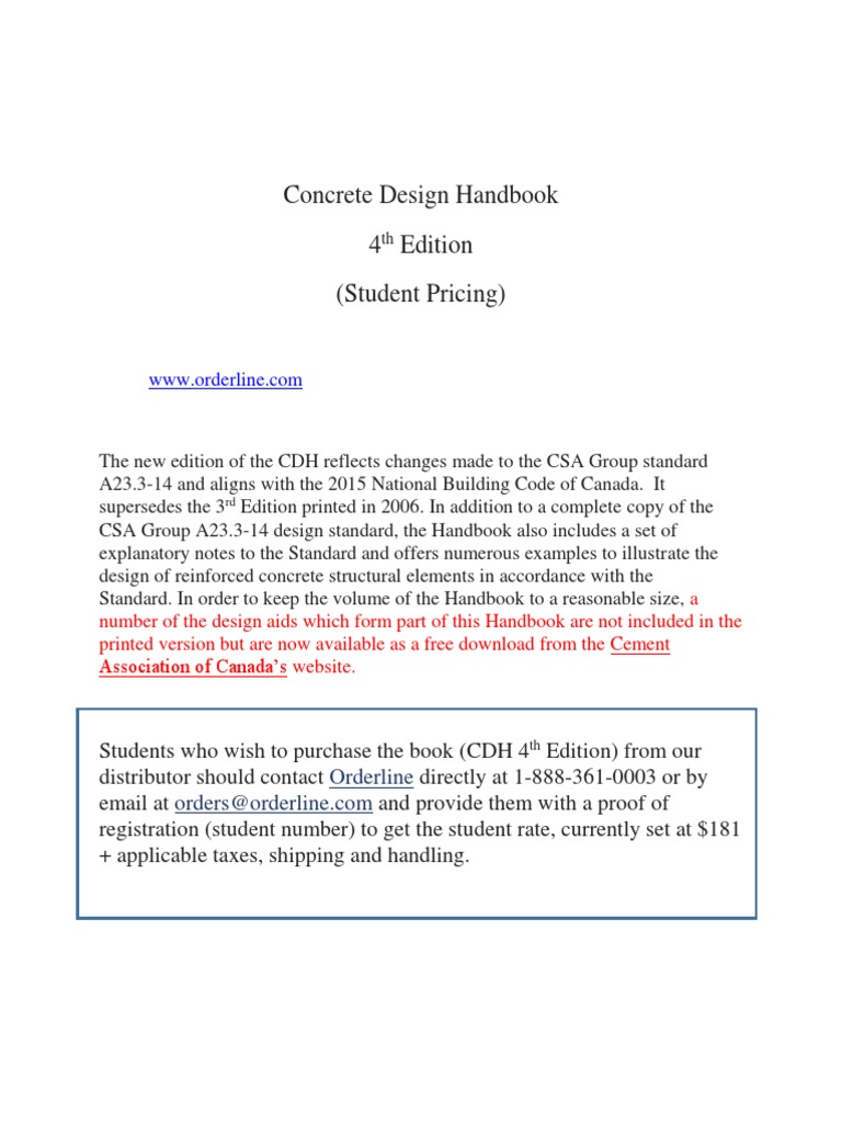 Concrete Design Handbook 4 Edition (Student Pricing) : Orderline | PDF