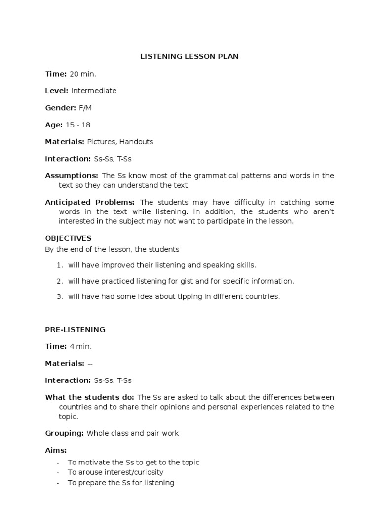 Listening Lesson Plan | PDF