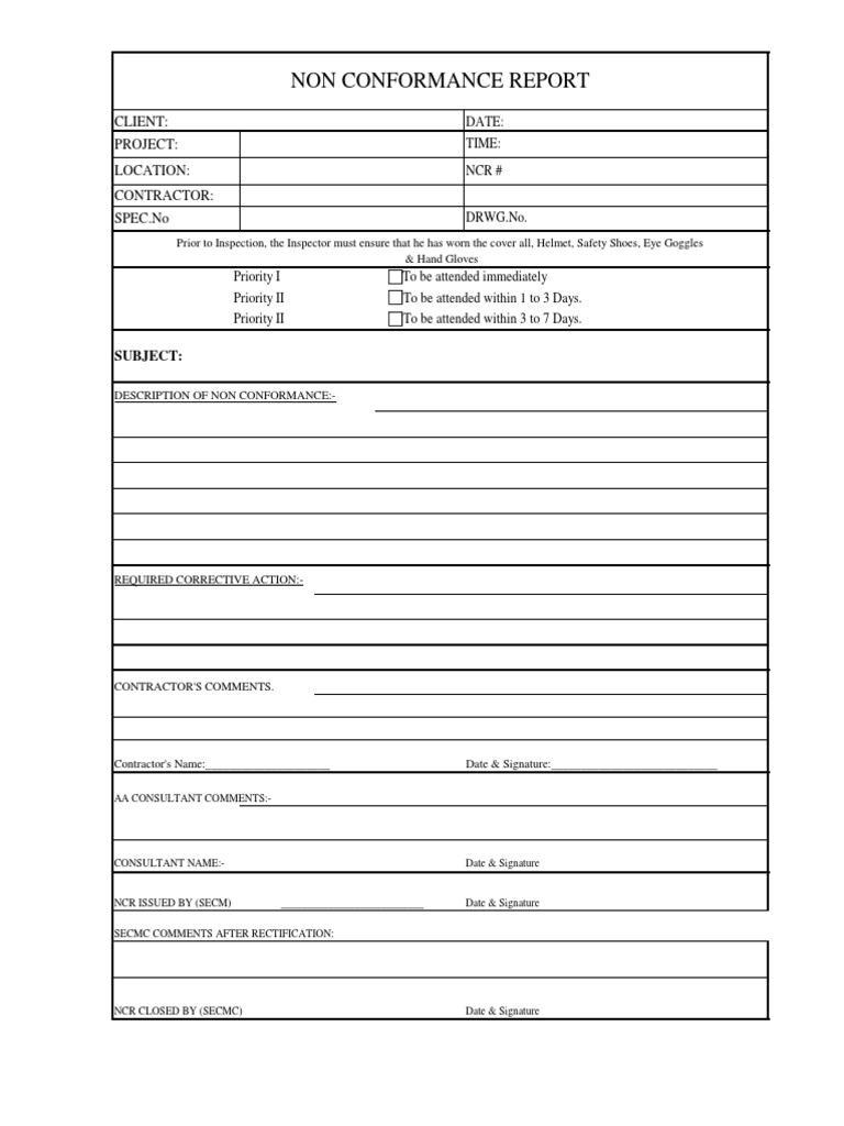 Non Conformance Report: Project: Location: Client | PDF