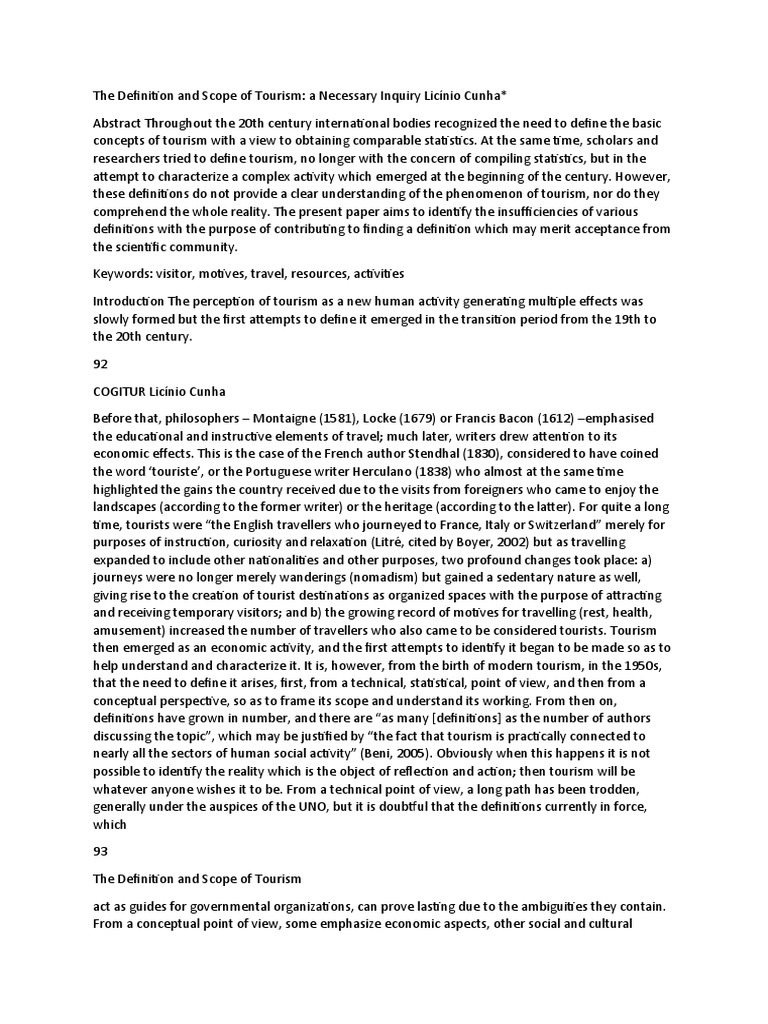 The Definition and Scope of Tourism | PDF | Tourism | Space