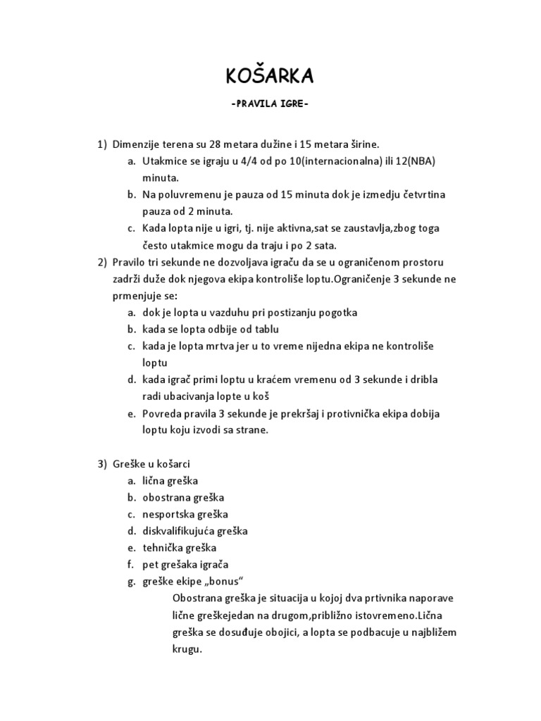 Kosarka Pravila PDF | PDF