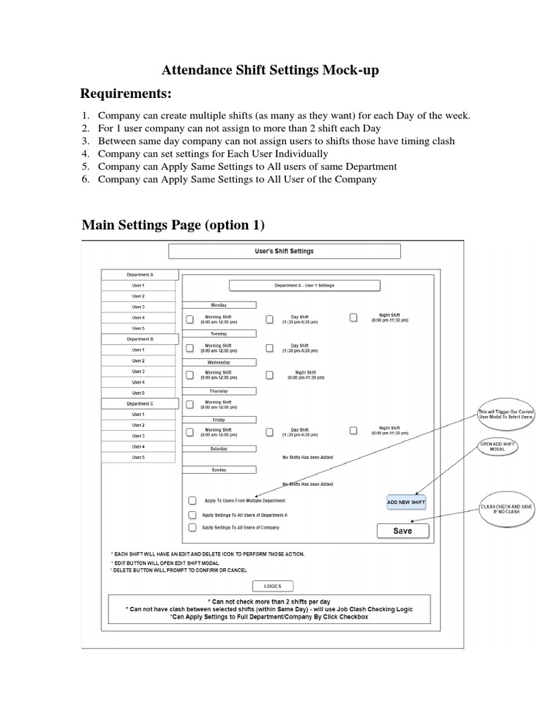 Attendance Shift Settings Mock-Up | PDF | Business | Computers