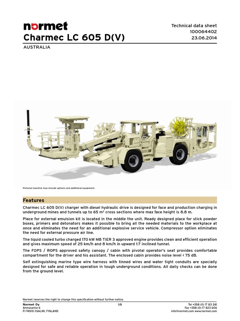 Normet Charmec LC 605 D(V) Overview | PDF | Truck | Brake