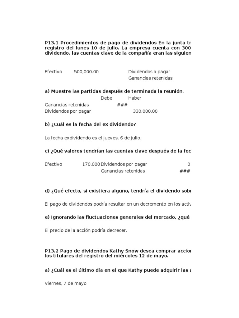 Ejercicios Dividendos | PDF | Compartir (Finanzas) | Dividendo