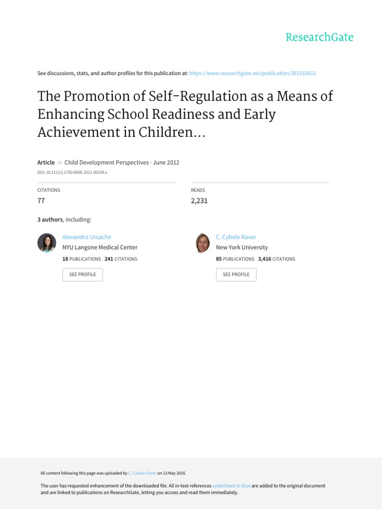 The Promotion of Self-Regulation As A Means of Enhancing School ...