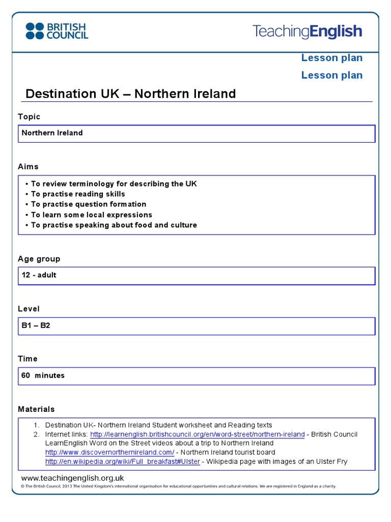 Northern Ireland Lesson Plan for ESL | PDF | Northern Ireland | Lesson Plan