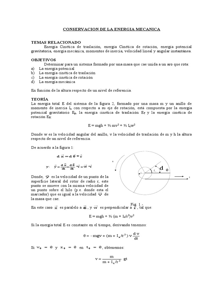 Conservacion de La Energia Mecanica | PDF | Rotación | Energía cinética