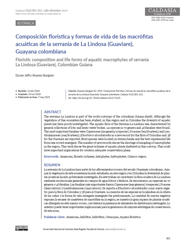 Macrófitas acuáticas en La Lindosa, Guaviare | PDF | Plantas | Ecología